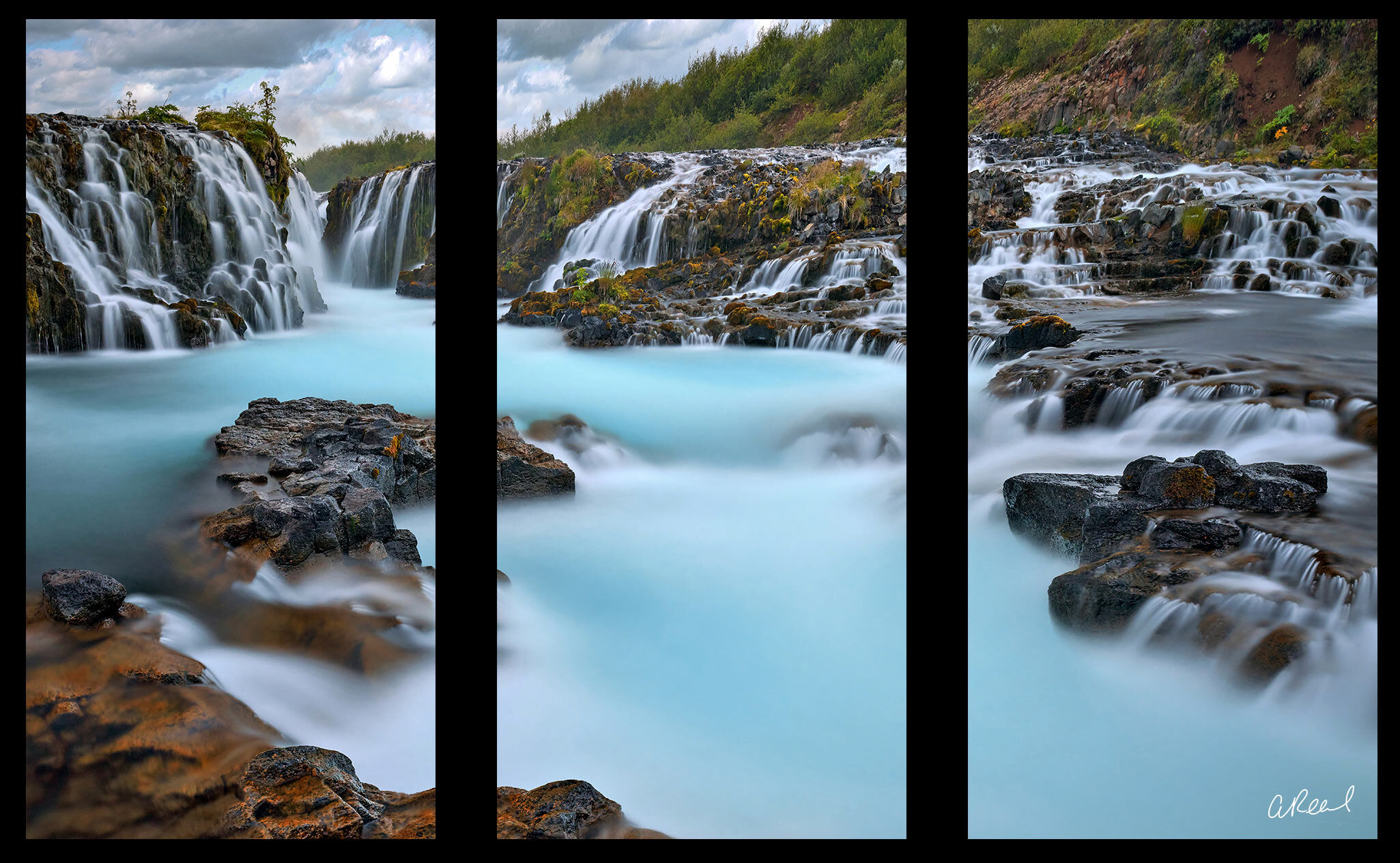 Aqua Velva Triptych | Bruarafoss, Iceland | Fine Art Prints By Aaron Reed