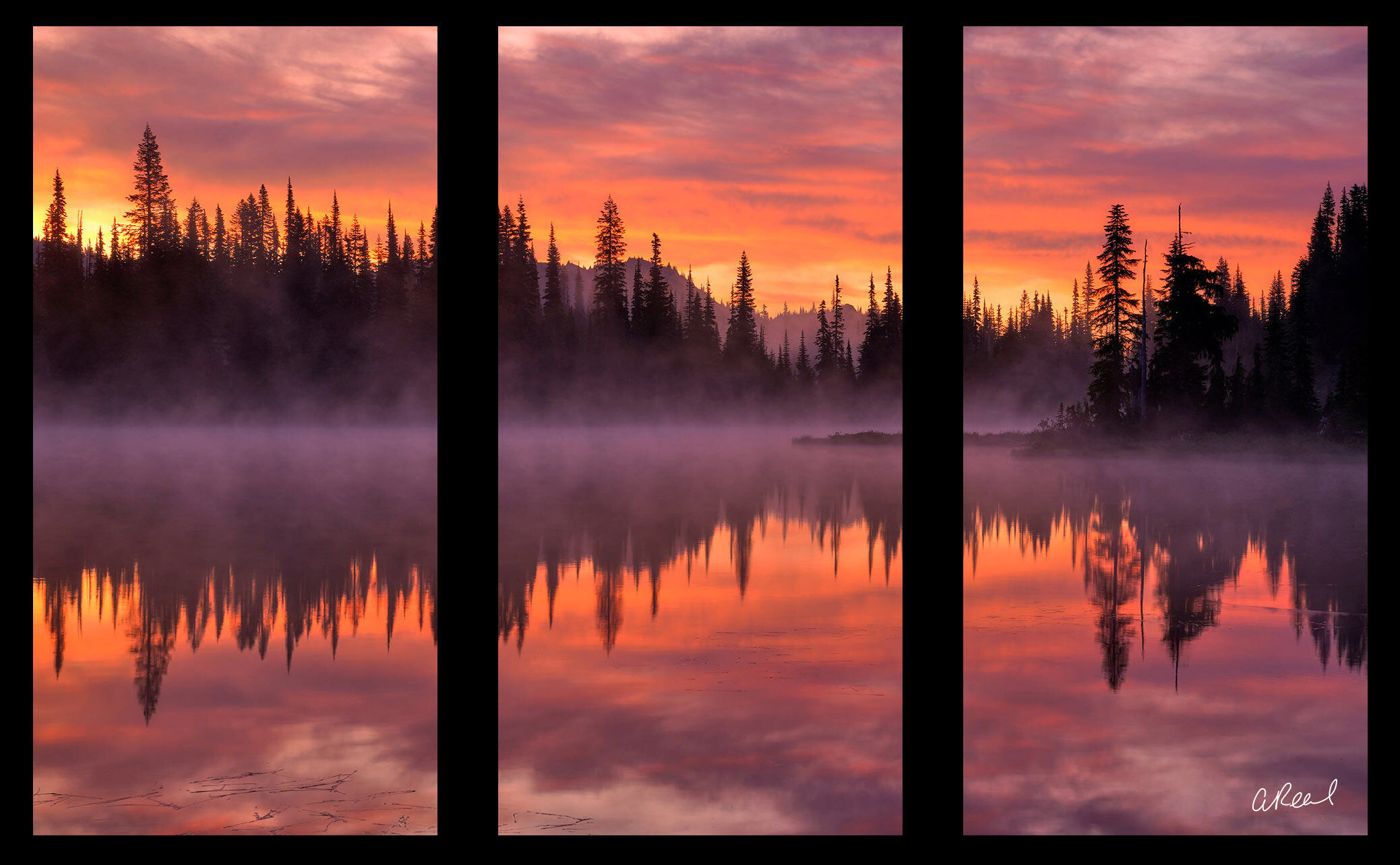 Morning Fire Triptych | Mt Rainier National Park | Fine Art Prints By ...
